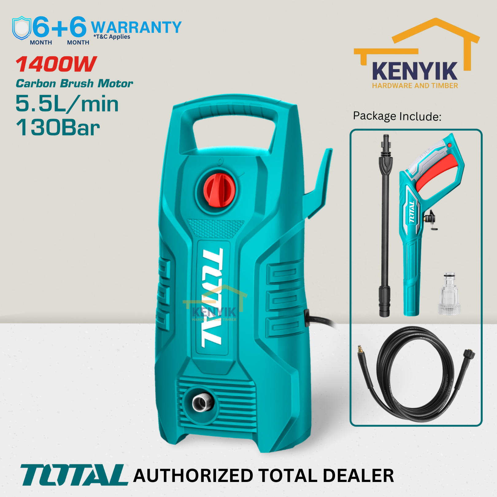 TOTAL 1400W High Pressure Washer / Water Jet (TGT11316)